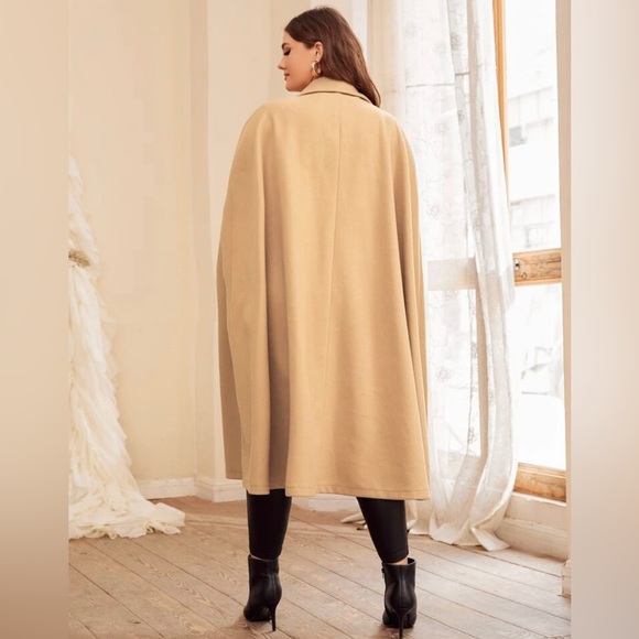 Jackets & Coats | Plus Size Camel Cape Cloak Coat With Gold Chain ...